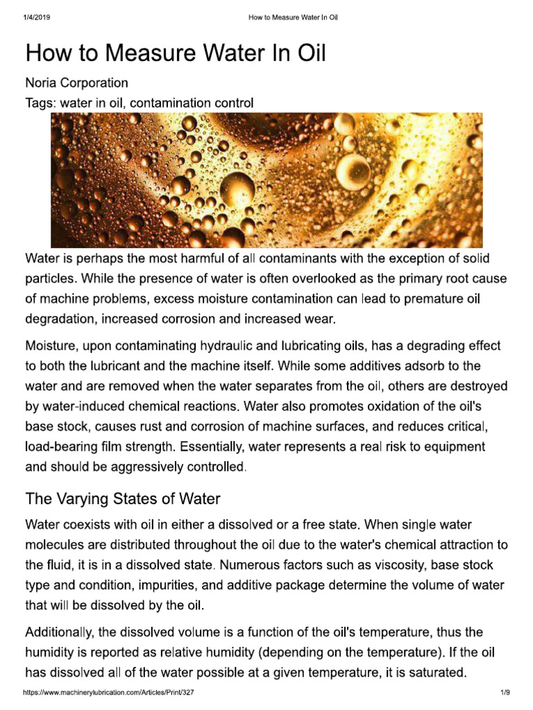 How To Measure Water in Oil | PDF