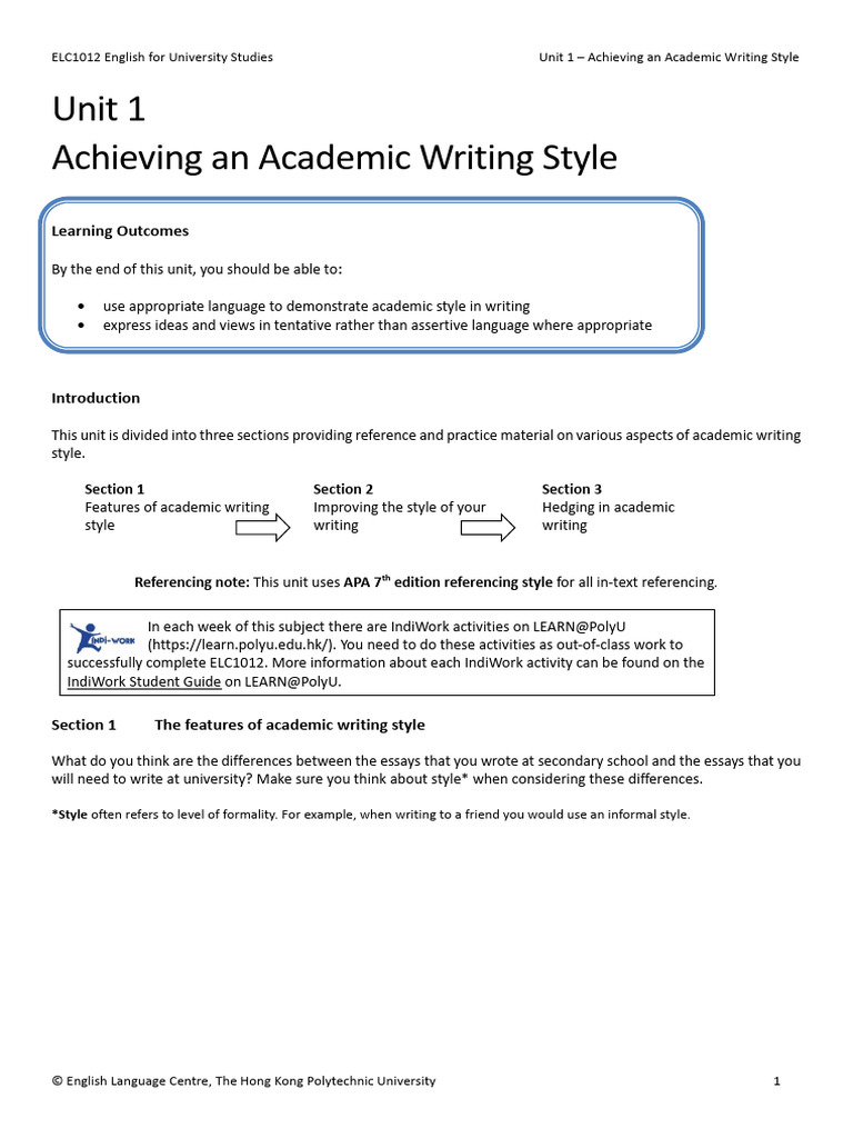 Unit 1 Achieving An Academic Writing Style | PDF | English Language ...