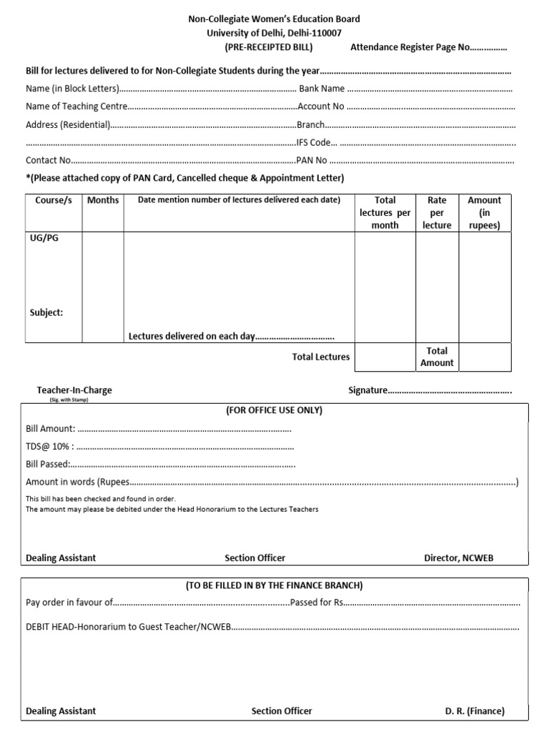 Pre-receipt-Bill-Form Teaching Format | PDF | Payments | Financial Services