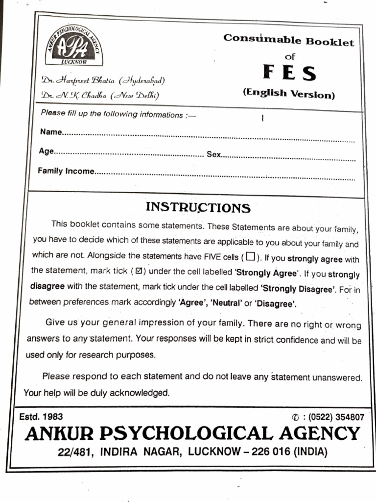 Family Environment Scale Indian Adaptation | PDF | Anger