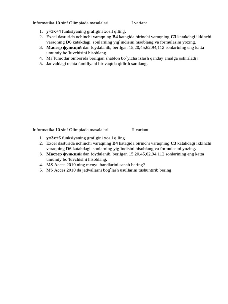 Informatika 10 Sinf Olimpiada Masalalari | PDF