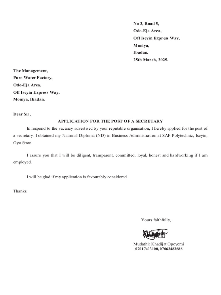 Application for Secretary Position | PDF