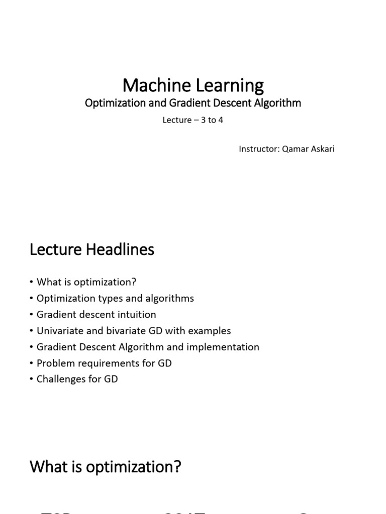 Optimization And Gradient Descent Algorithm Pdf Mathematical Optimization Numerical Analysis