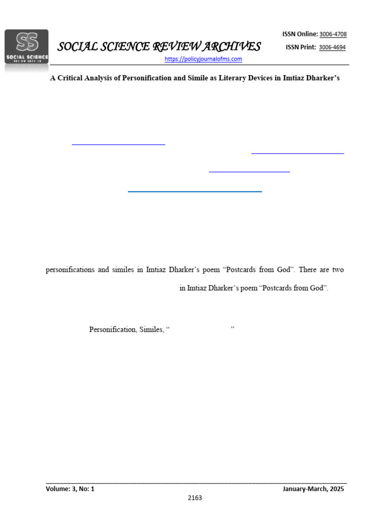 A Critical Analysis of Personification and Simile As Literary Devices ...