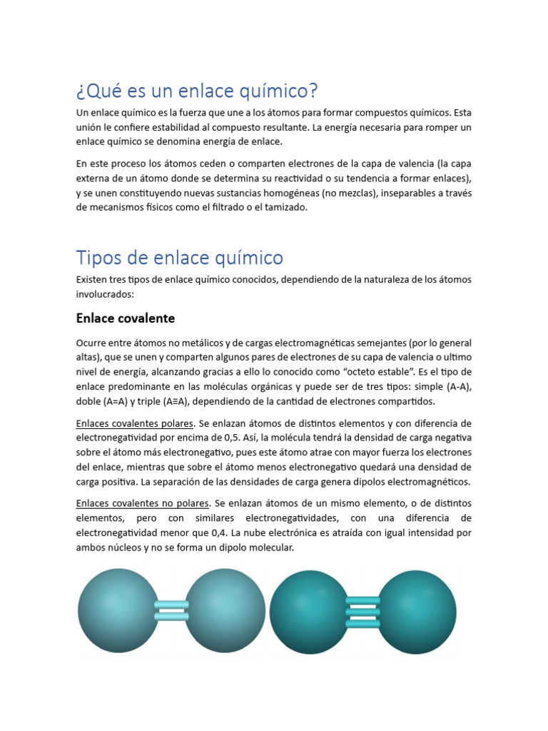 Tipos de enlaces químicos explicados | PDF | Enlace covalente | Enlace ...