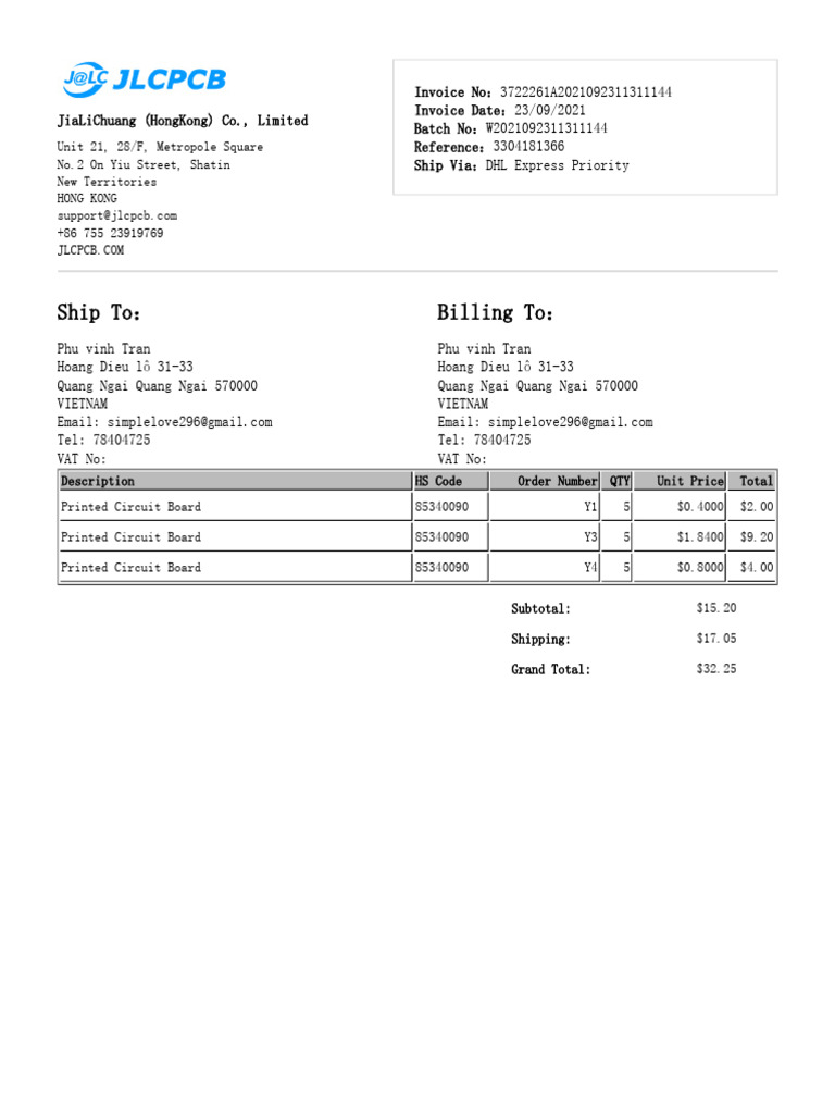 Invoice for Jialichuang Co. Ltd. | PDF