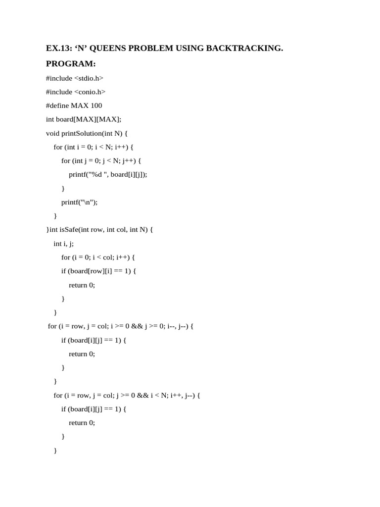 N Queens Problem Backtracking Solution | PDF