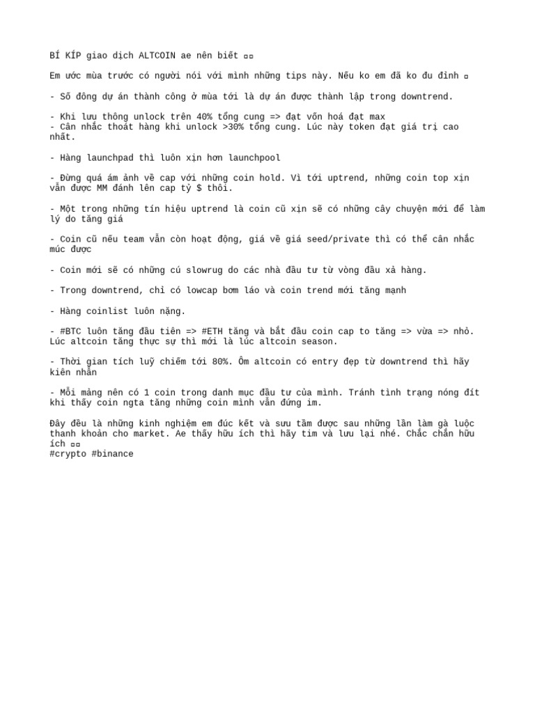 BÍ KÍP giao dịch ALTCOIN ae nên biết | PDF