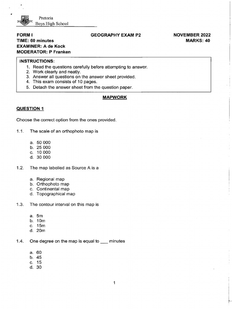 Form 1 Geography Paper 2 November 2022 | PDF