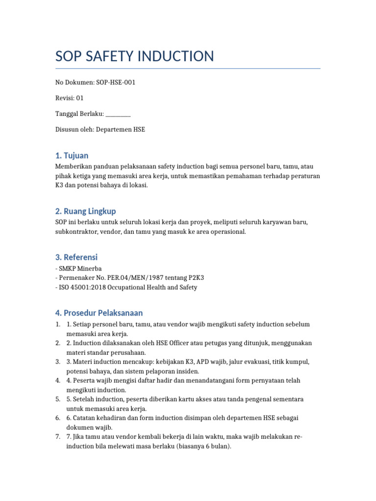 SOP Safety Induction | PDF