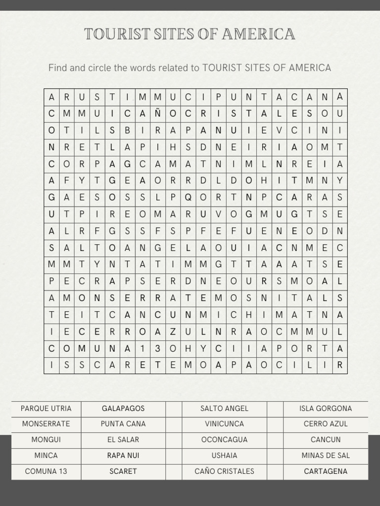 Lugares Turisticos de America Sopa de Letras | PDF | Earth Sciences ...