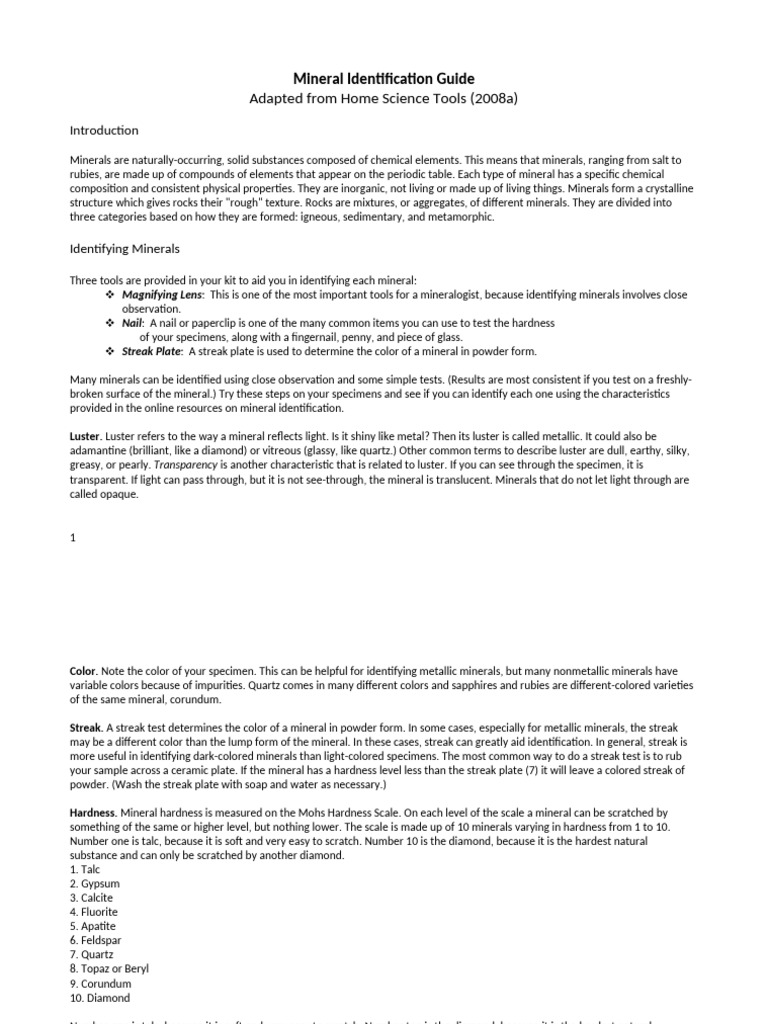 Lab 2 Mineral Identification Guide | PDF | Minerals | Mineralogy