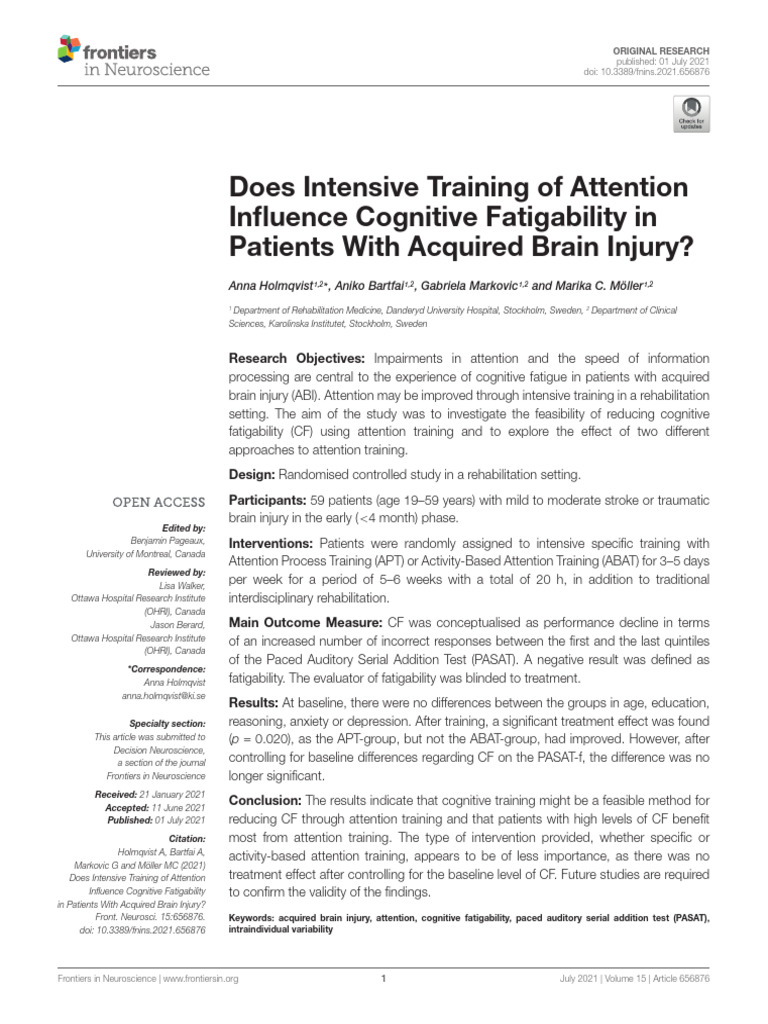 Does Intensive Training of Attention Influence Cog | PDF | Student's T ...