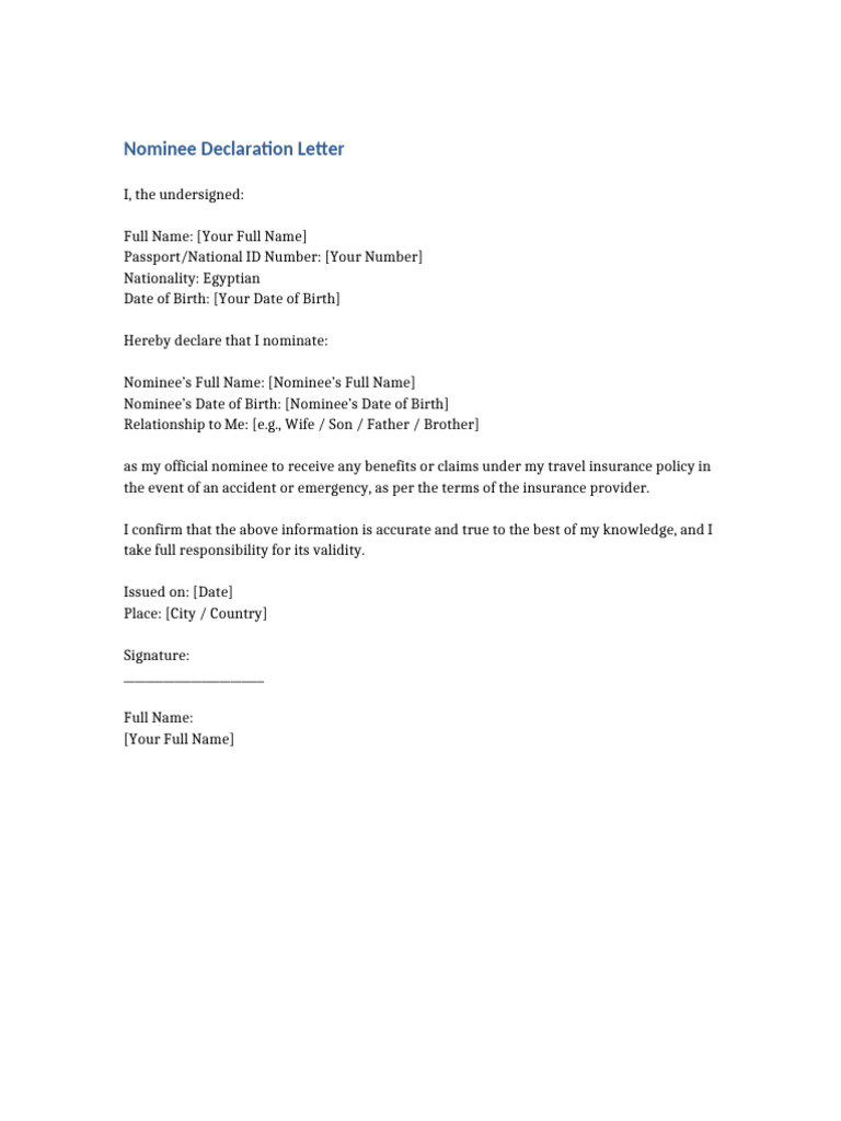 Nominee Declaration Letter | PDF