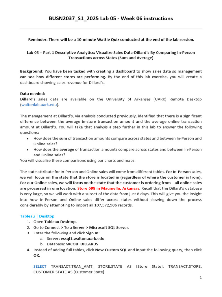BUSN2037 S1 2025 Lab05 Instructions | PDF | Microsoft Sql Server | Databases