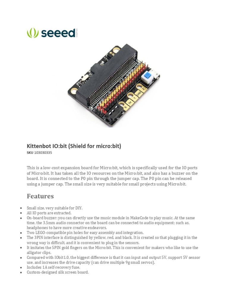 Features: Kittenbot IO:bit (Shield For Micro:bit) | PDF | Power Supply | Computing
