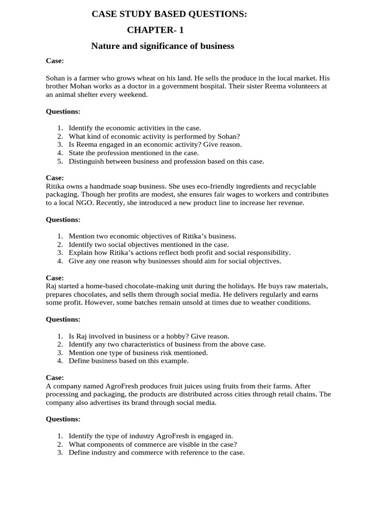 Case Study Based Questions - Ch-1 BST | PDF | Economies | Business
