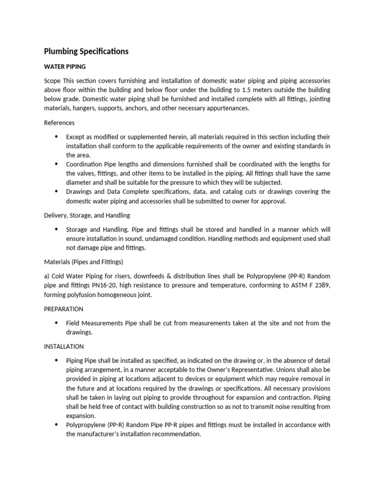 Specifications Plumbing Revised | PDF | Pipe (Fluid Conveyance ...