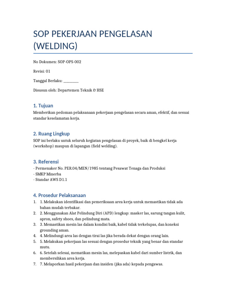 SOP Pekerjaan Welding | PDF