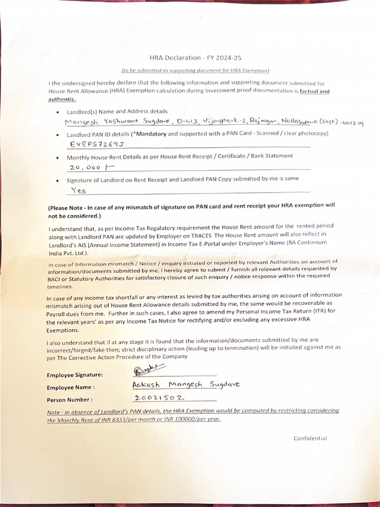 HRA Declaration | PDF