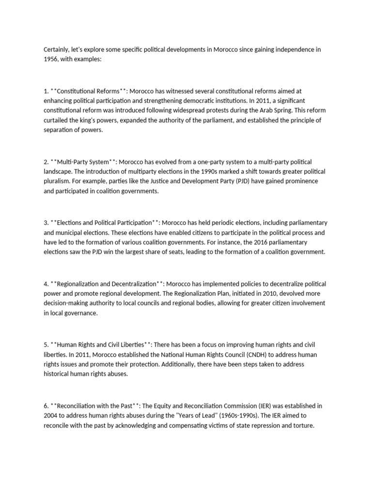 Political Developments in Morocco | PDF | Morocco | Political Science