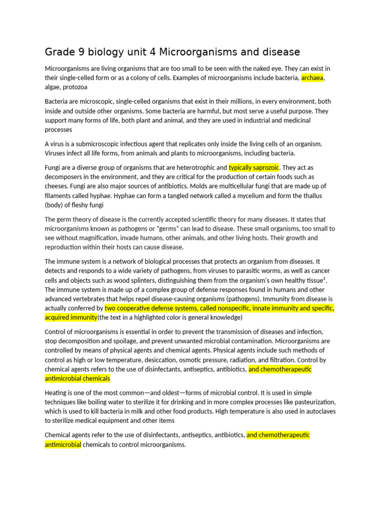 Grade 9 Biology Unit 4 Microorganisms and Disease | PDF | Sexually ...