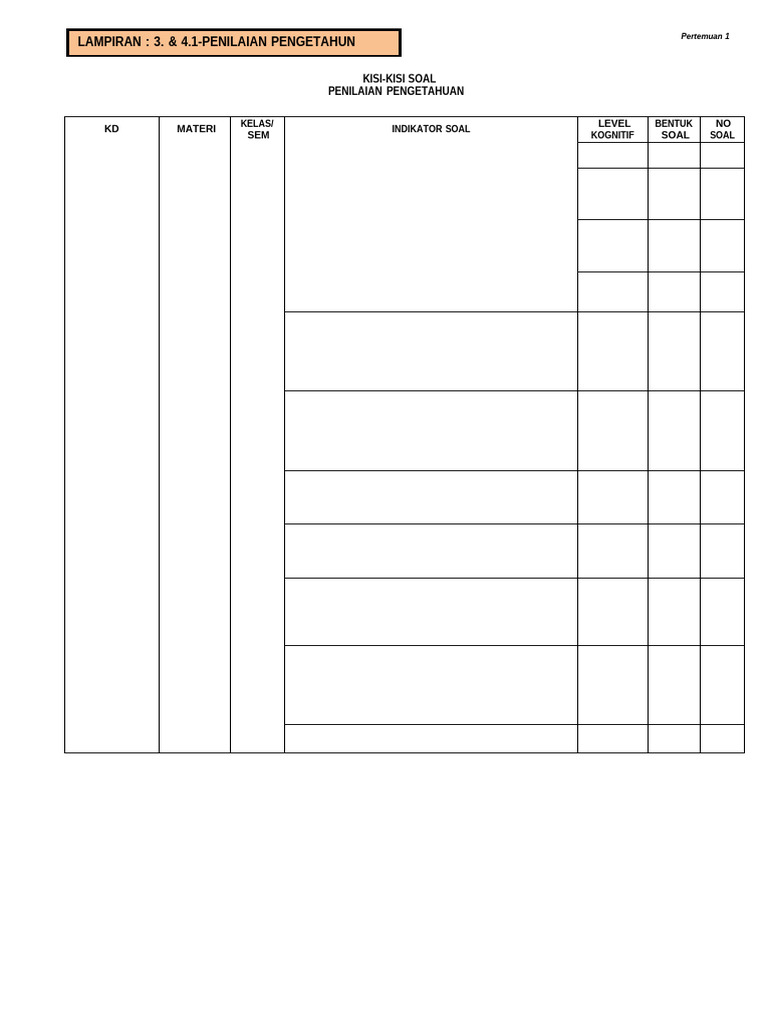 Kisi-kisi Dan Lembar Penialain Harian | PDF