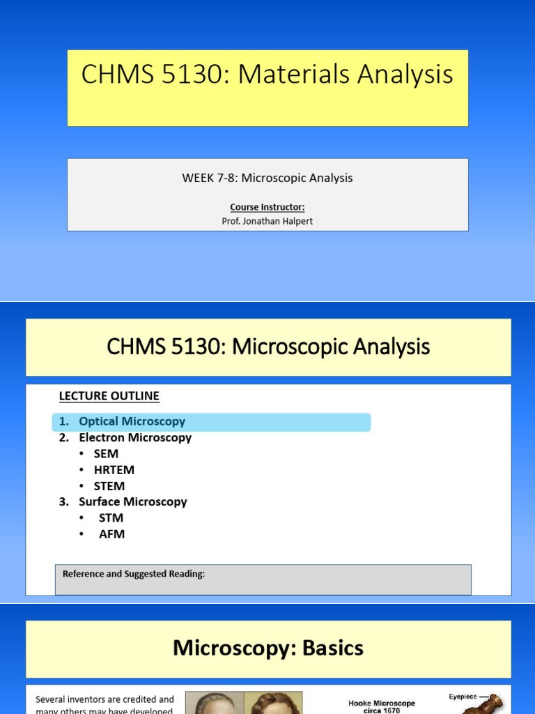 CHMS_5130_Lecture7_Microscopy_2018 | PDF | Microscope | Scanning Electron Microscope