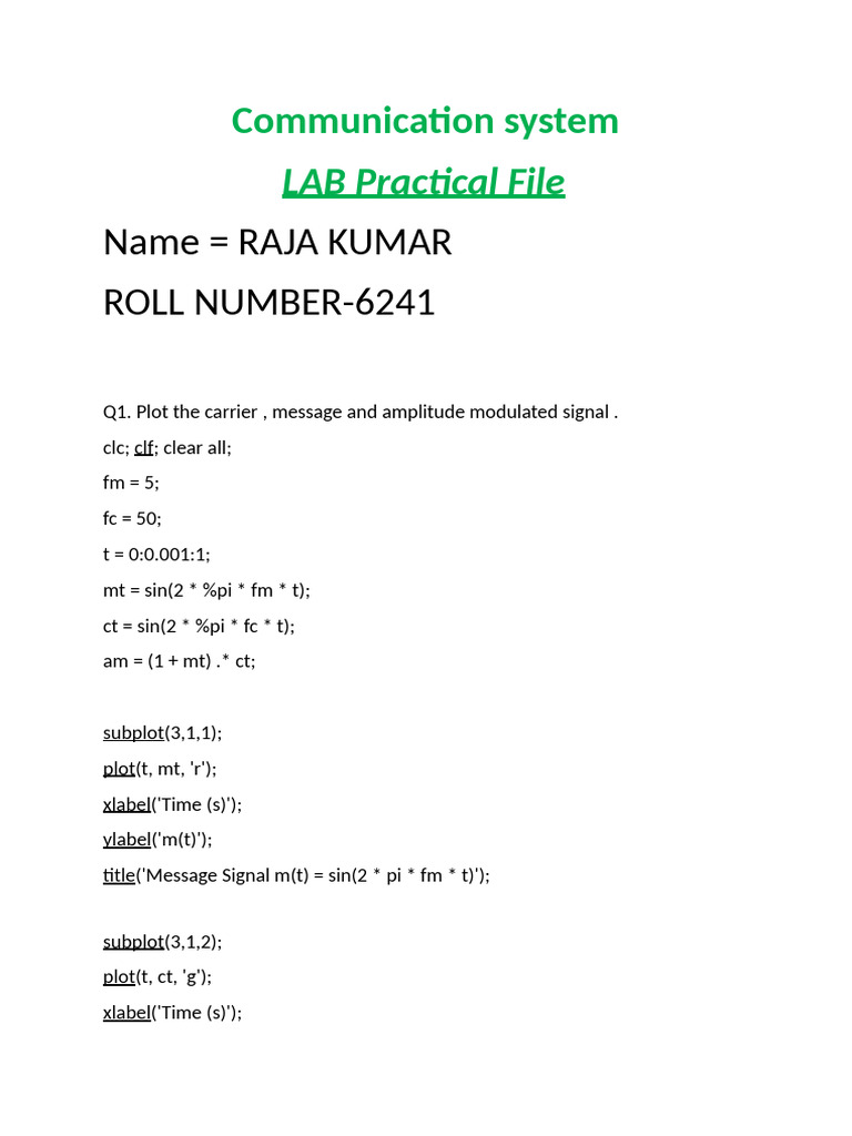 Communication System File-2 | PDF | Frequency Modulation | Modulation