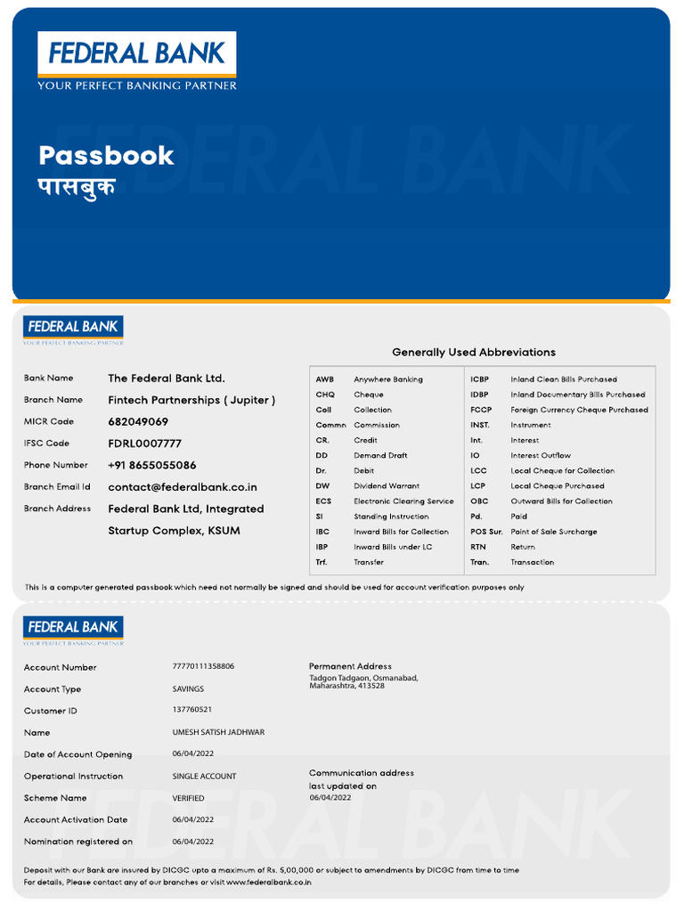 DigitalPassbook Umesh Satish Jadhwar 77770111358806 | PDF