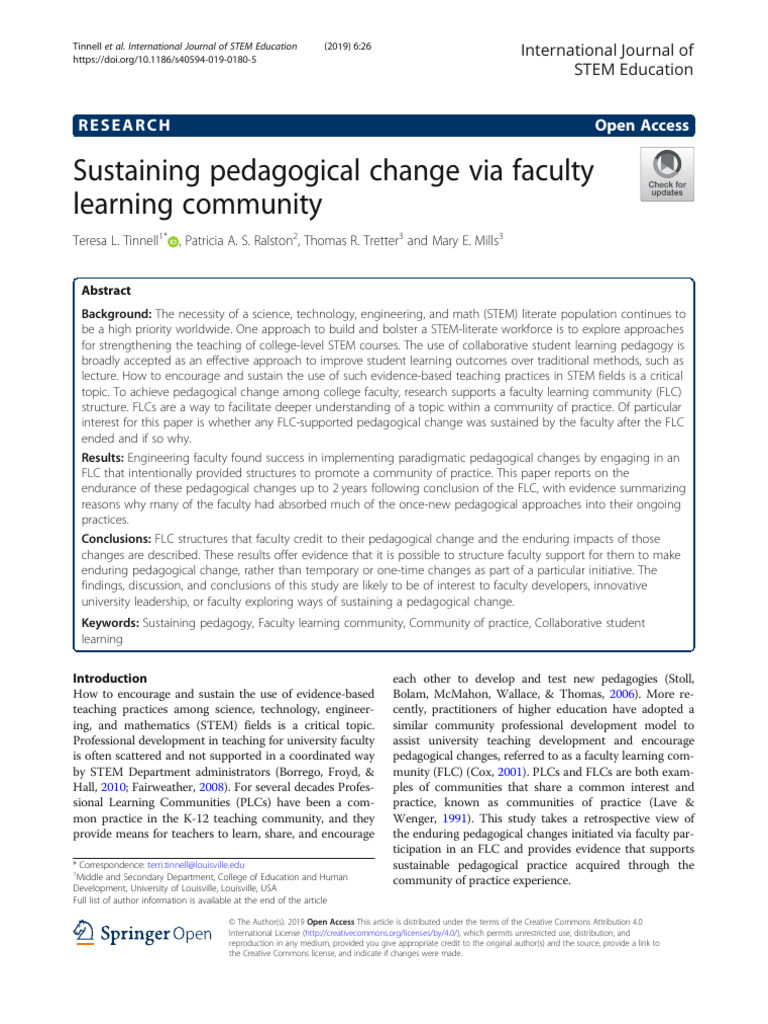 Sustaining Pedagogical Change Via Faculty Learning Community | PDF ...