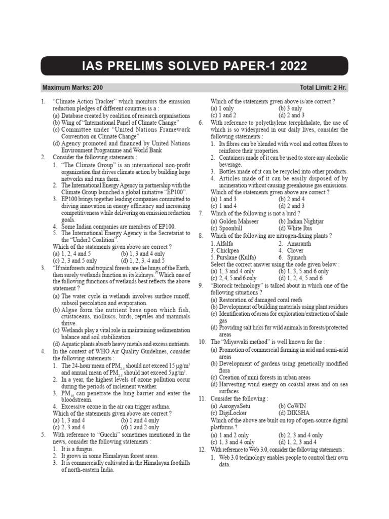 IAS Prelim Solved Paper 2022 | PDF | Territorial Waters | Government Of ...