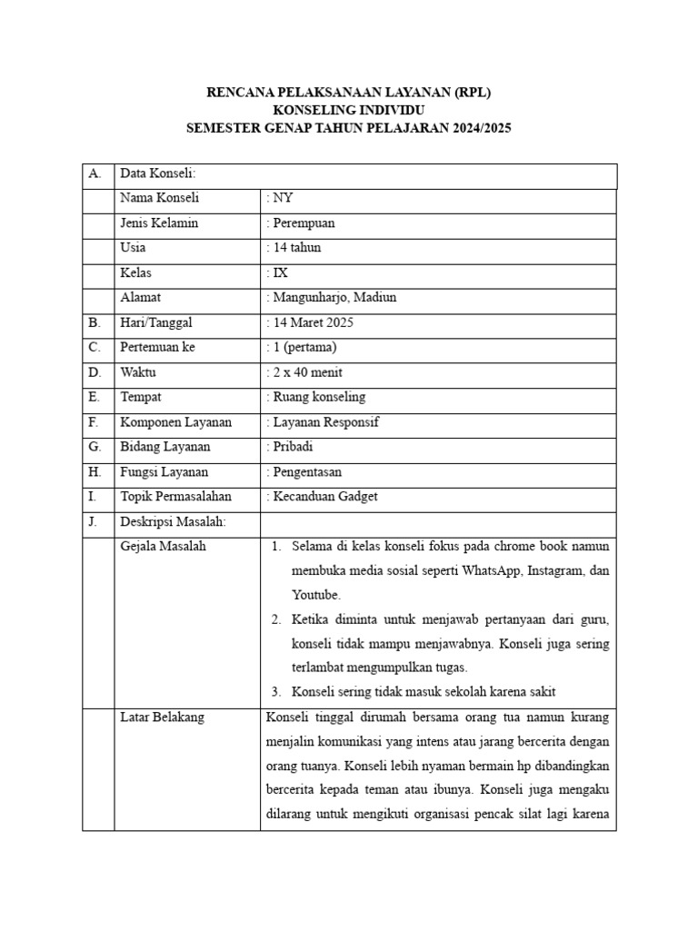 Contoh RPL Konseling Individu | PDF