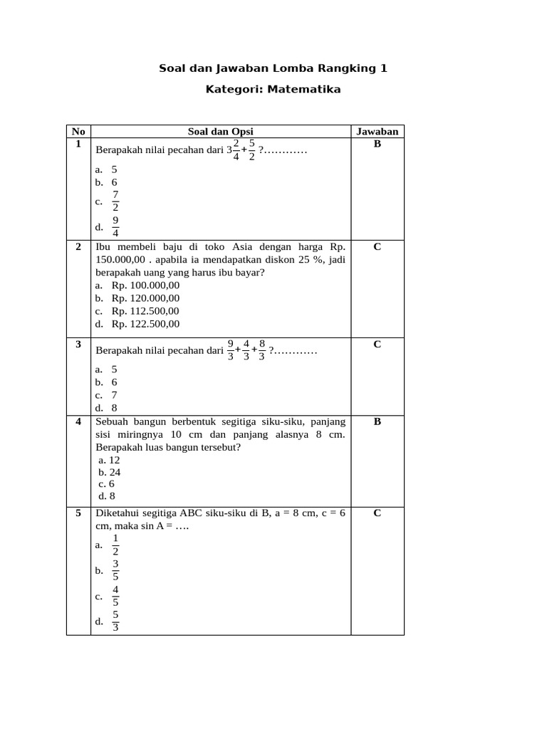 soal Rank 1 MTK | PDF