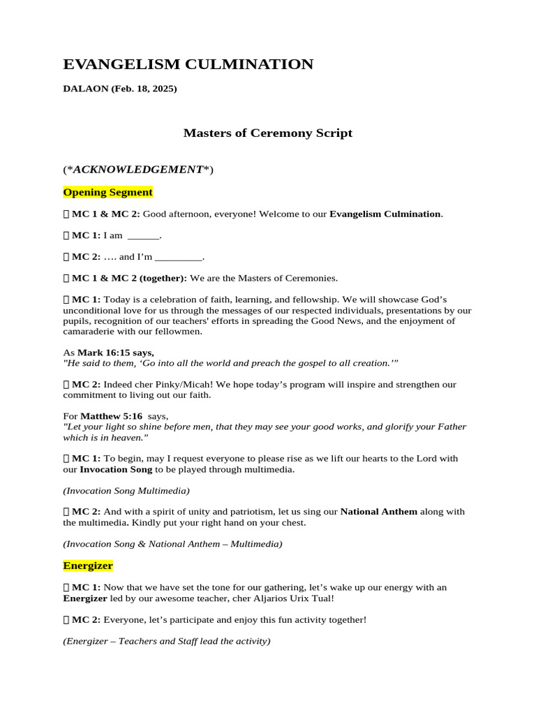 Evangelism Culmination | PDF | Prayer
