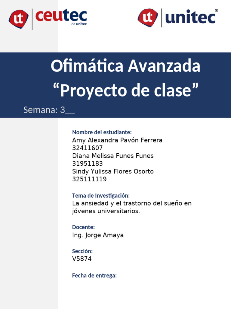 Proyecto, Ofimática Avanzada-1 | PDF | Ansiedad | Trastorno mental