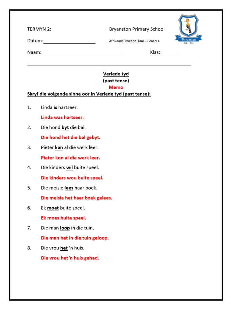 Verlede Tyd Memo | PDF