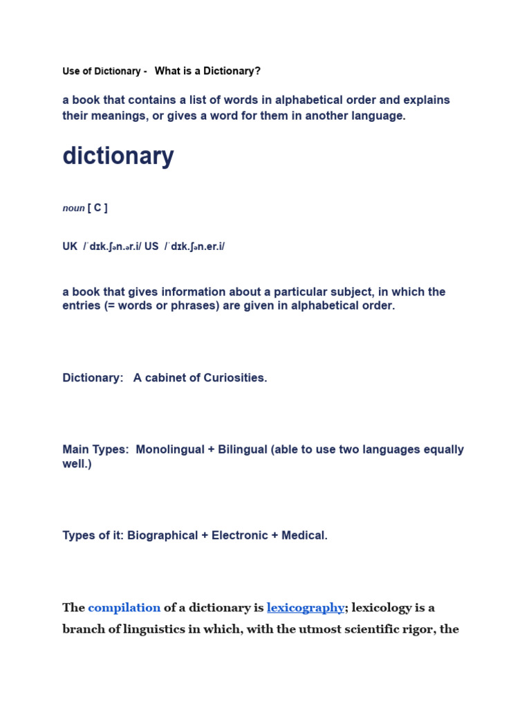 Understanding Dictionaries and Their Types | PDF | Part Of Speech ...