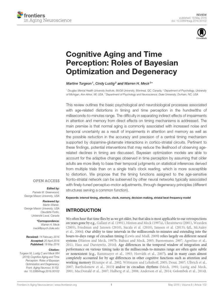 PAPER 7 Cognitive Aging and Time Perception Roles of Bayesian Optimization and Degeneracy | PDF ...
