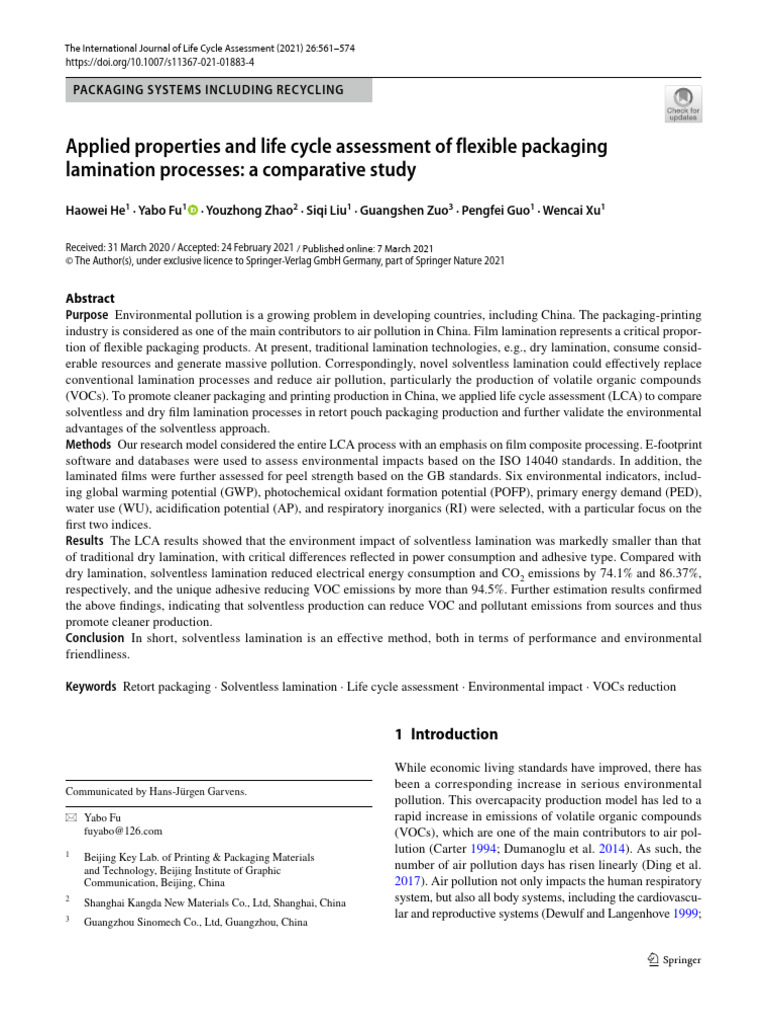 Applied Properties and Life Cycle Assessment of Flexible Packaging | PDF | Life Cycle Assessment ...
