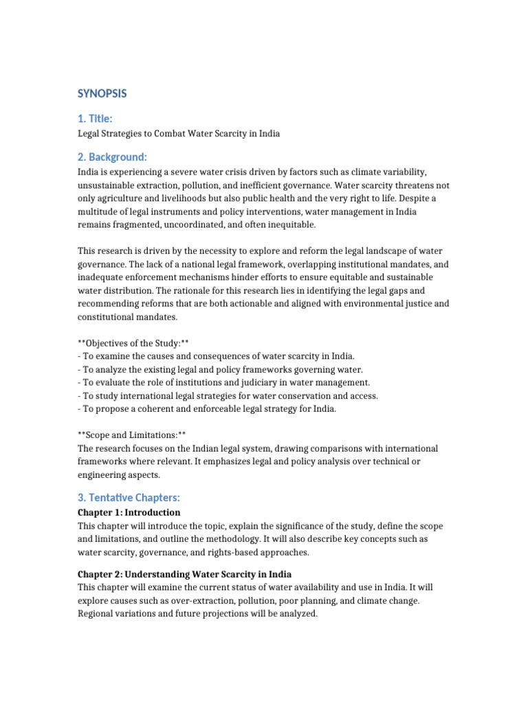 Synopsis 5 Page Legal Strategies Water Scarcity India | PDF ...