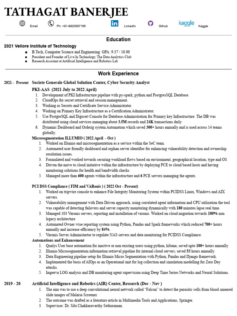 CV Tathagat Banerjee March 23 | PDF | Postgre Sql | Computing