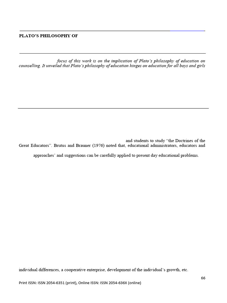 Platos Philosophy of Education and Its Implications To Counselling ...