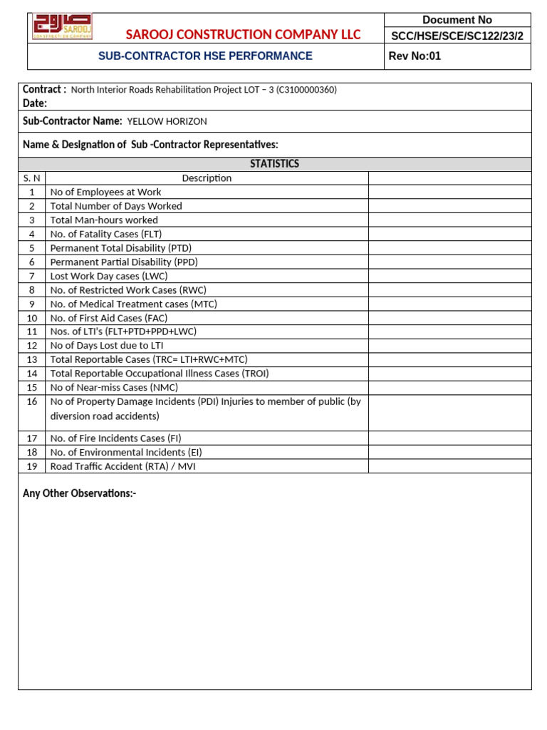 Subcontractor HSE Performance - YELLOW HORIZON | PDF | Labor Relations ...