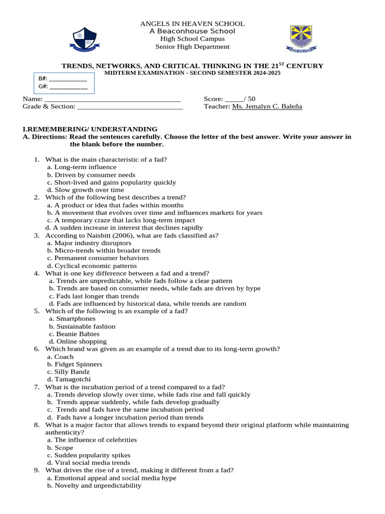21st Century Trends Midterm Exam | PDF | Forecasting