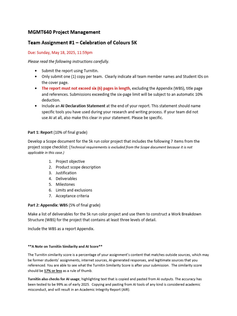 Team Assignment 1 - Celebration of Colours 5K | PDF