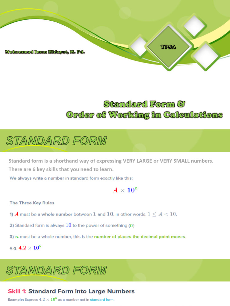 Material of Standard Form & Order of Calculations | PDF