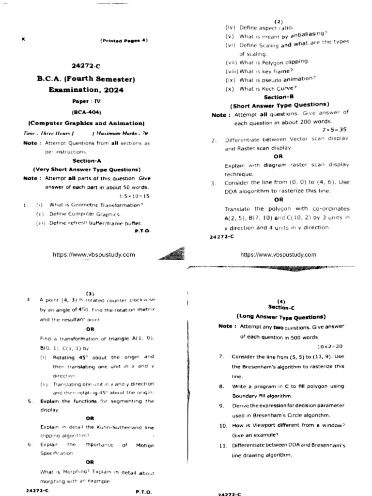 Bca 4 Sem Computer Graphics and Animation 24272 C 2024 | PDF