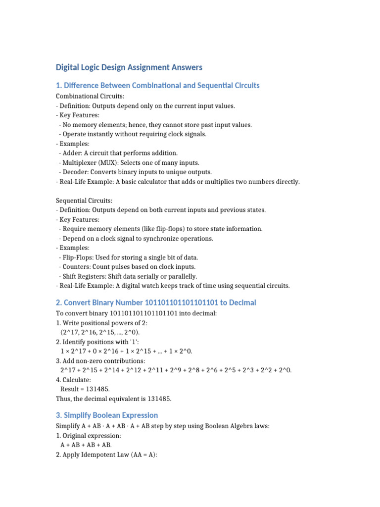 Digital_Logic_Design_Assignment_Answers | PDF | Logic Gate | Electronics
