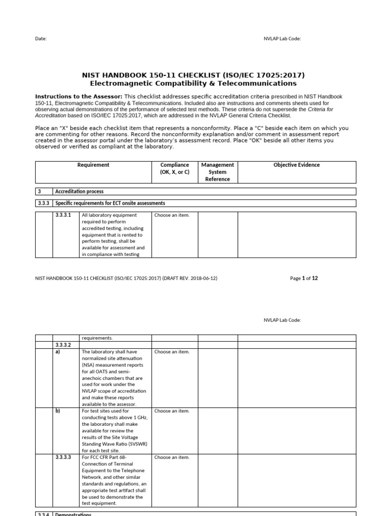 Checklist 17025-2017 Draft | PDF | Calibration | Standardization